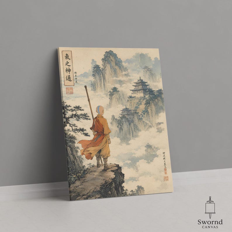 Avatar Aang Print, Air Temple Wall Art, Fantasy Landscape Canvas Poster ...