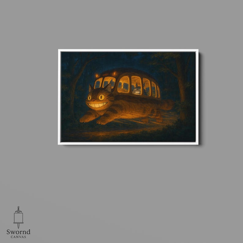 My Neighbor Totoro Catbus Poster, Ghibli Anime Print, Fantasy Canvas ...