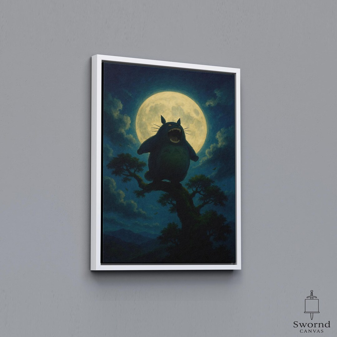 My Neighbor Totoro Moon Poster, Miyazaki Night Scene Canvas, Studio ...