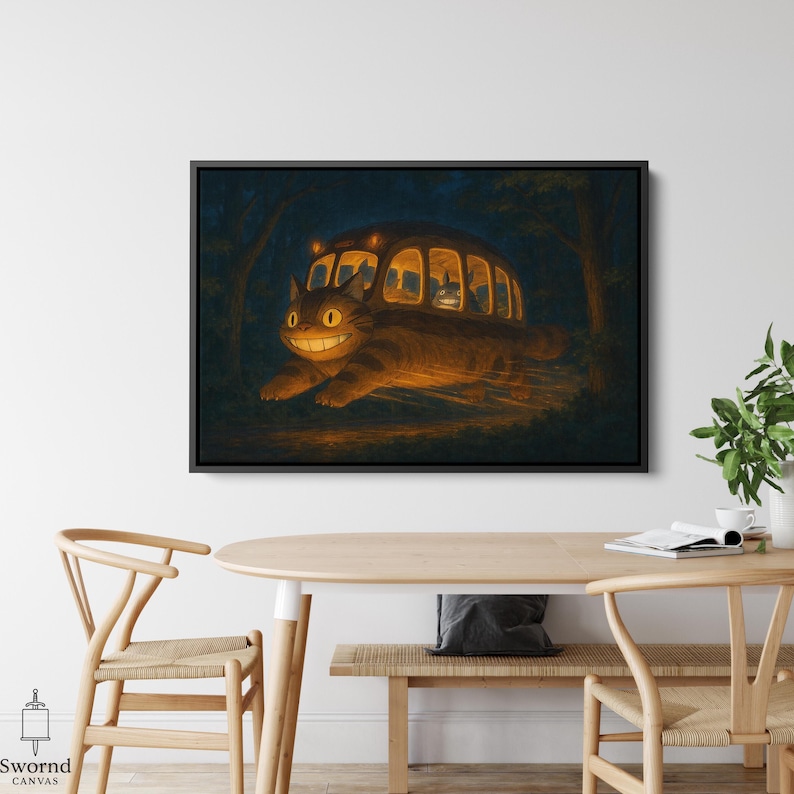 My Neighbor Totoro Catbus Poster, Ghibli Anime Print, Fantasy Canvas ...