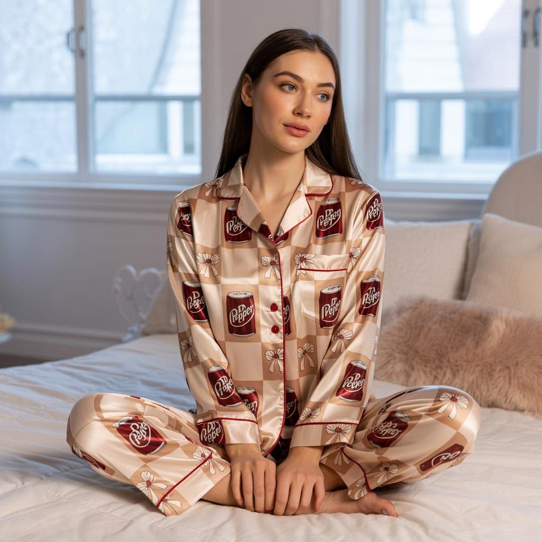 Dr Pepper Satin Pajamas Set, Soda Pop Sleepwear for Women, Cola Satin ...