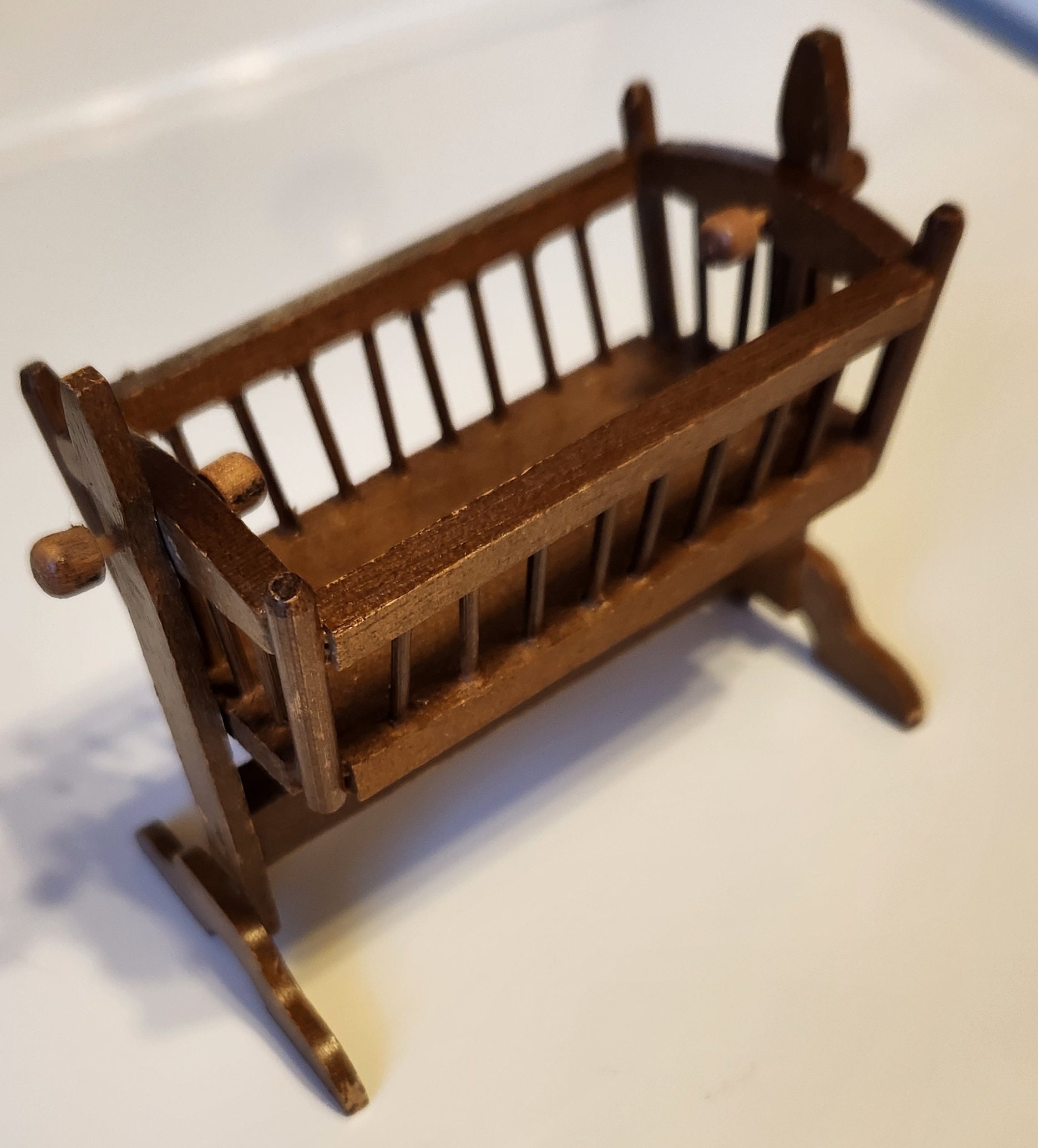 Authentic Looking Miniature Wooden Baby Cradle 1:12 Scale Working Parts ...