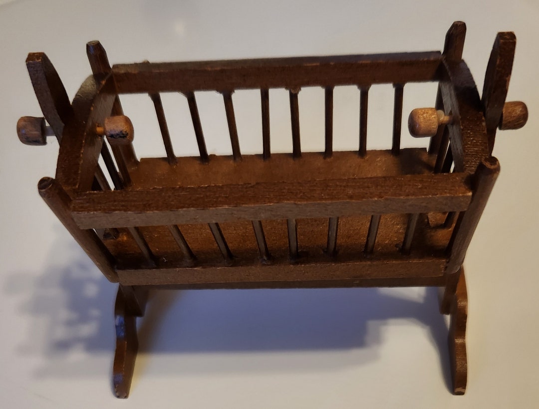 Authentic Looking Miniature Wooden Baby Cradle 1:12 Scale Working Parts ...