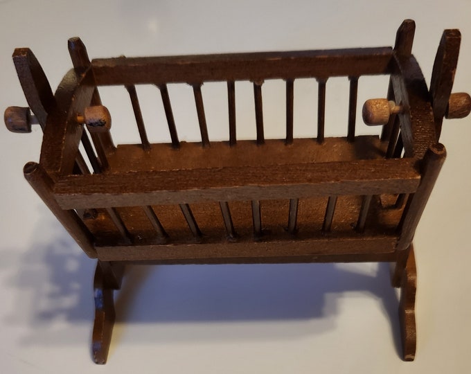 Authentic Looking Miniature Wooden Baby Cradle 1:12 Scale Working Parts ...