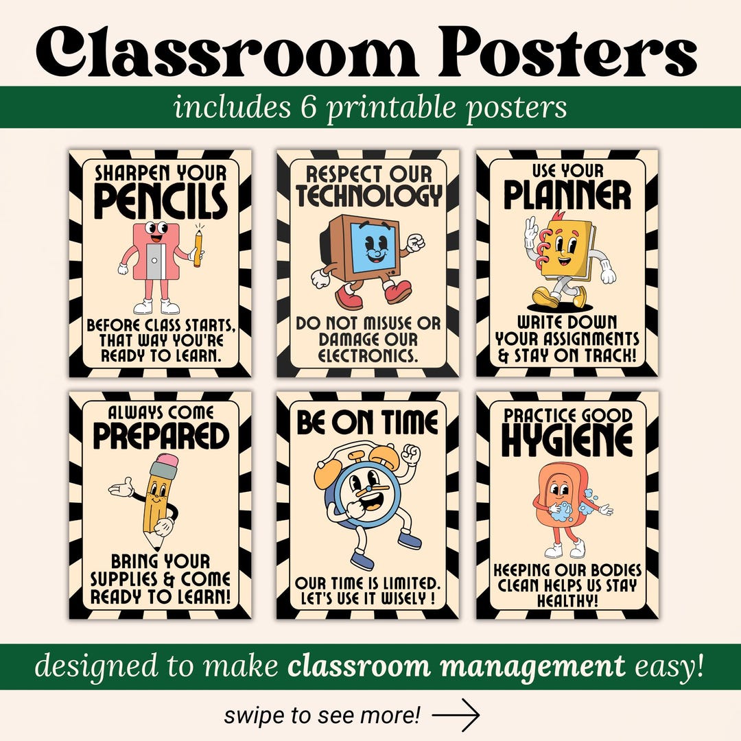 Retro Posters for Classroom, Printable Classroom Poster Set, Classroom ...