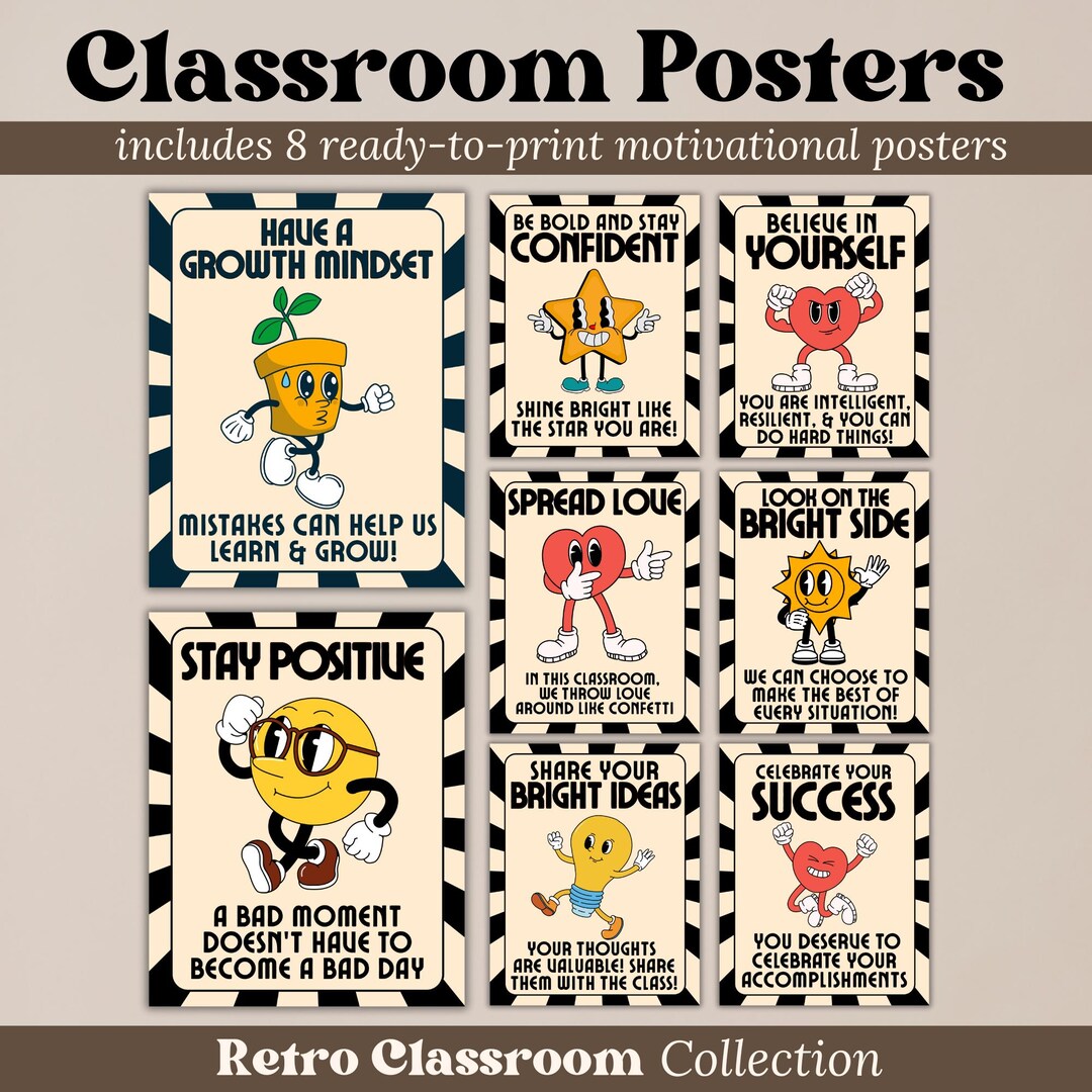 Retro Posters for Classroom, Printable Classroom Poster Set, Classroom ...