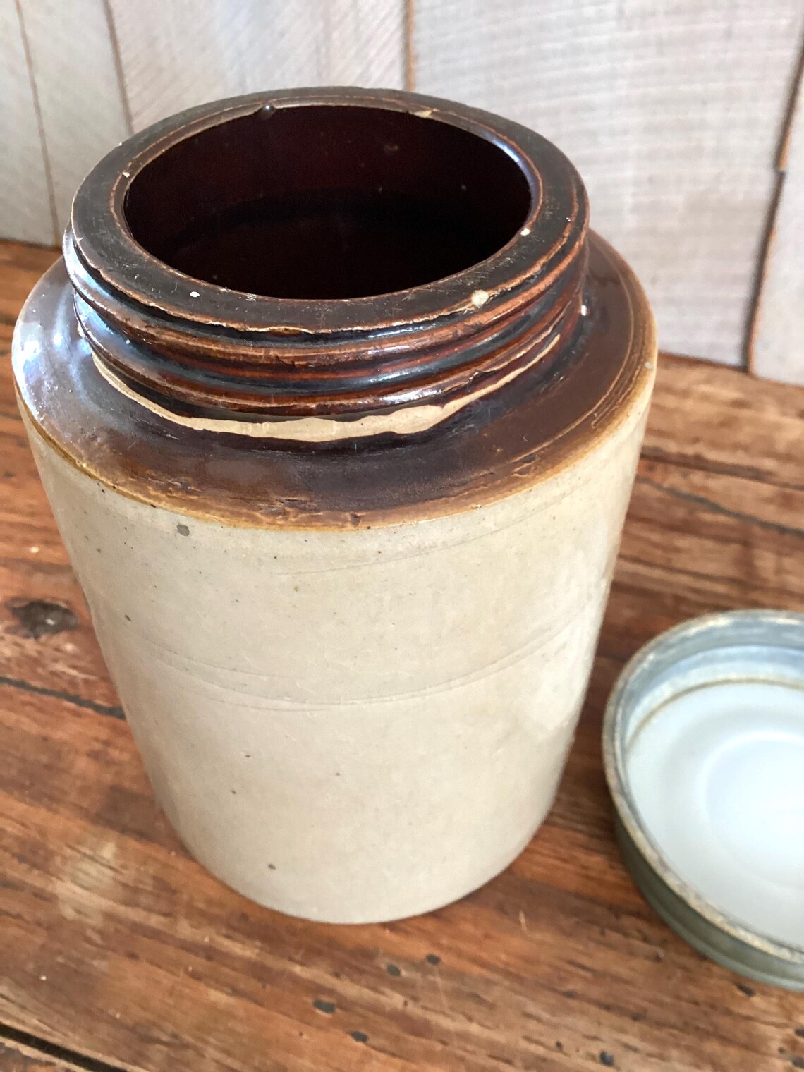 Antique Macomb Pottery Crock: Ball Zinc Lid, Rustic Stoneware Jar - Etsy