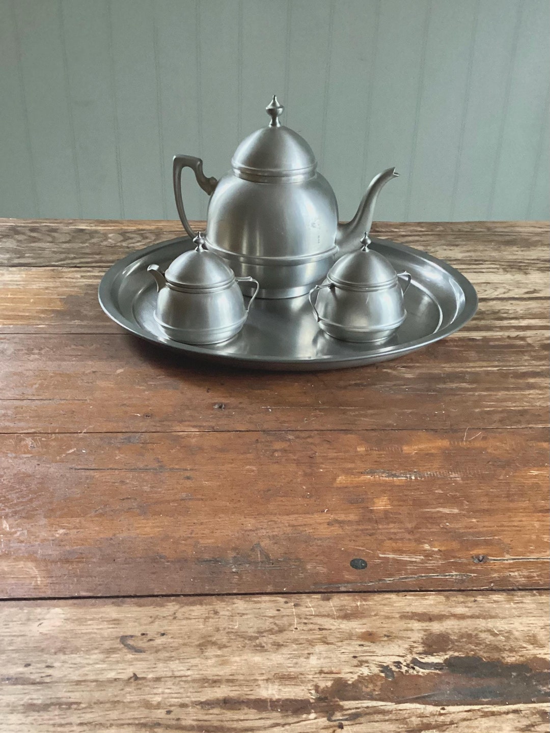 Vintage Pewter Tea Set With Serving Tray/ Boardman Colonial Pewter ...
