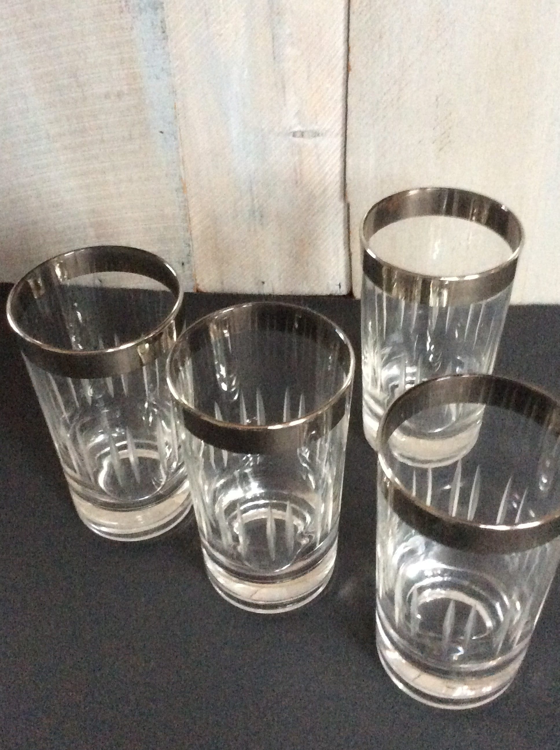 Vintage Silver Rimmed Glasses Drinking Glasses/Retro | Etsy