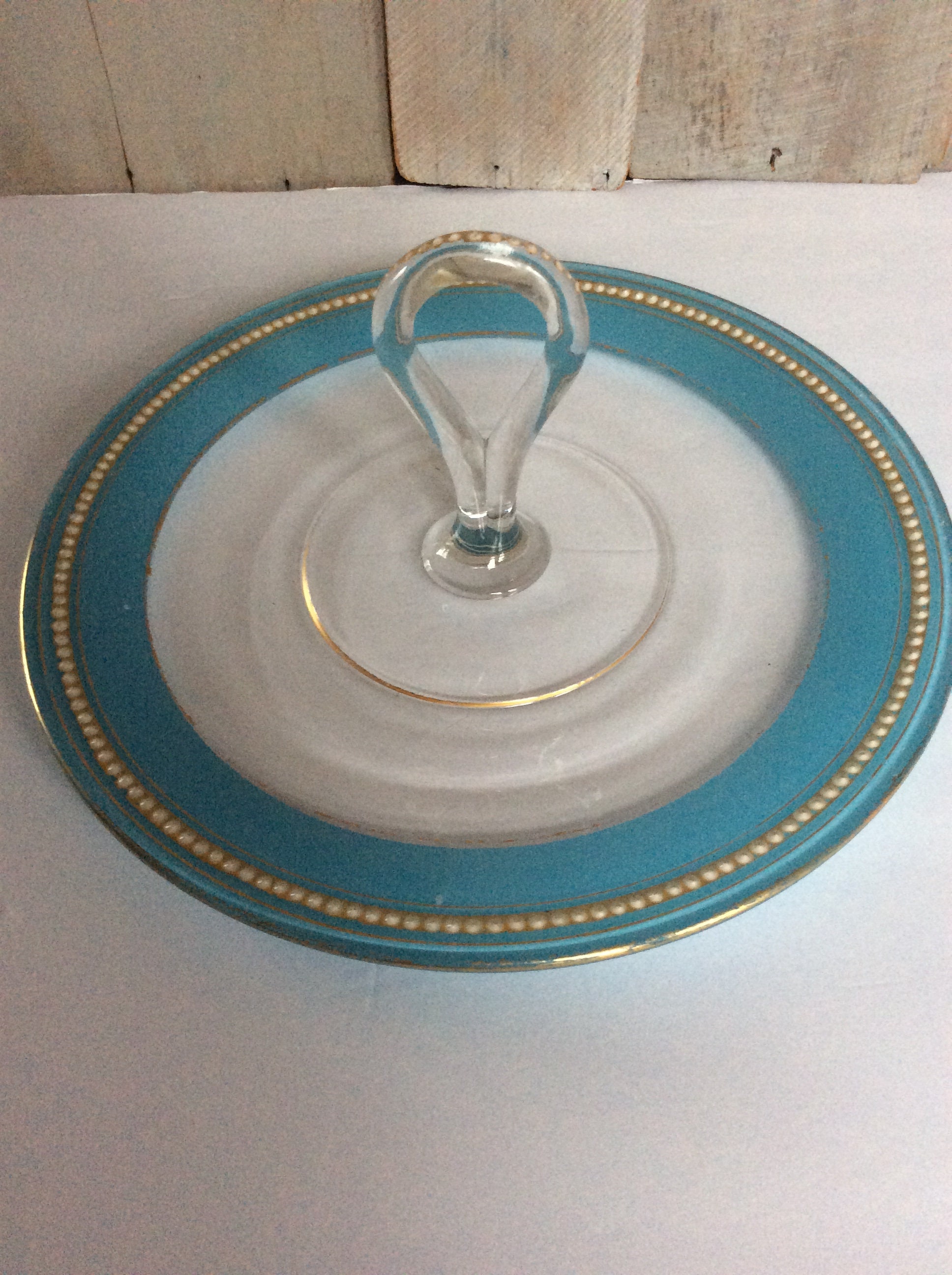 Vintage Elegant Glass Tidbit Tray / Reverse Painted Blue Band/ - Etsy ...