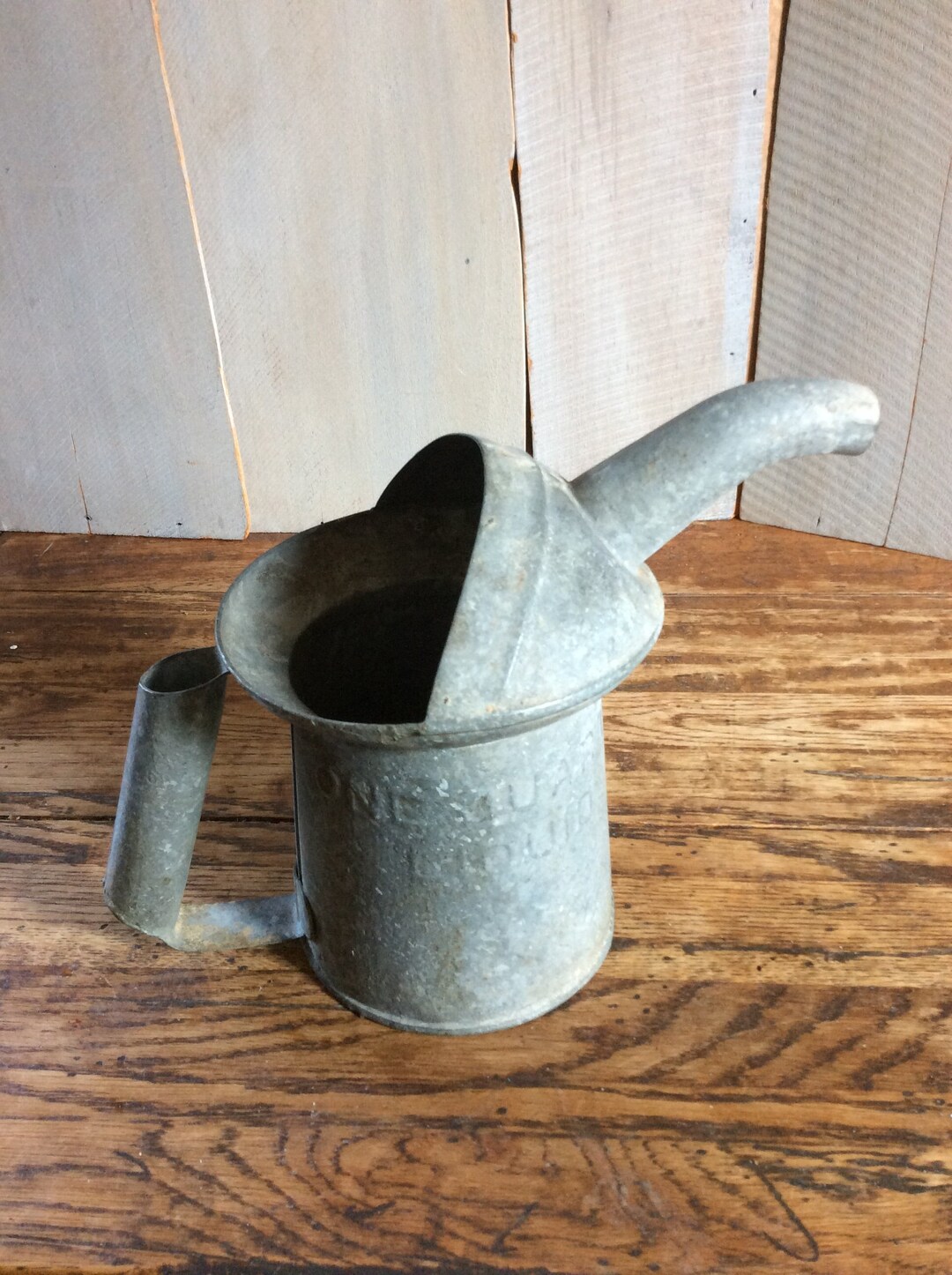 Vintage Galvanized Metal Reusable Oil Can / One Quart Oil Can With ...