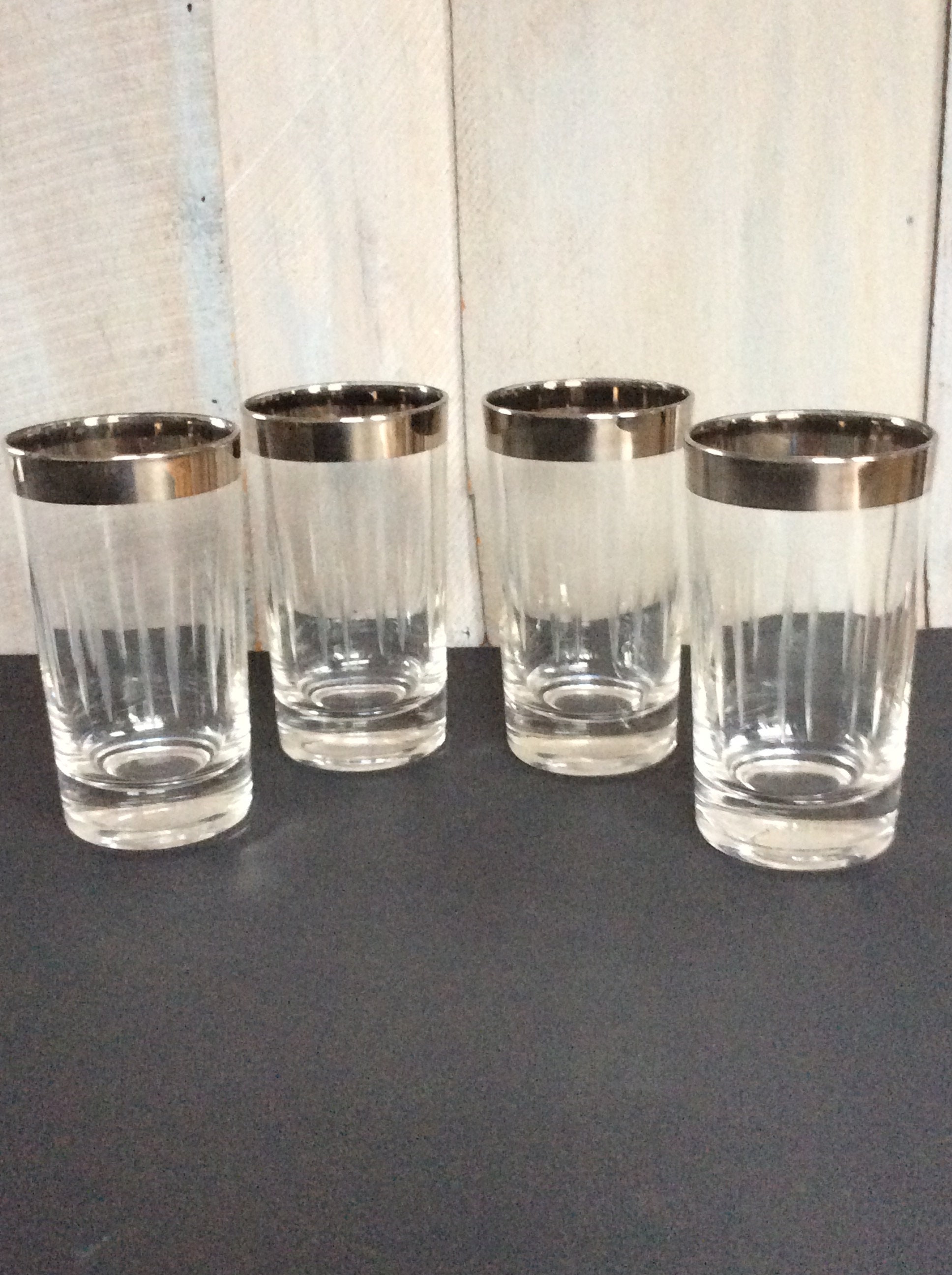 Vintage Silver Rimmed Glasses Drinking Glasses/Retro | Etsy