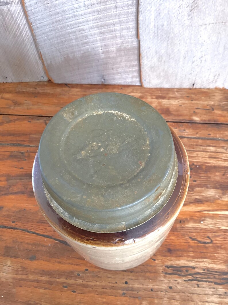 Antique Macomb Pottery Crock: Ball Zinc Lid, Rustic Stoneware Jar - Etsy