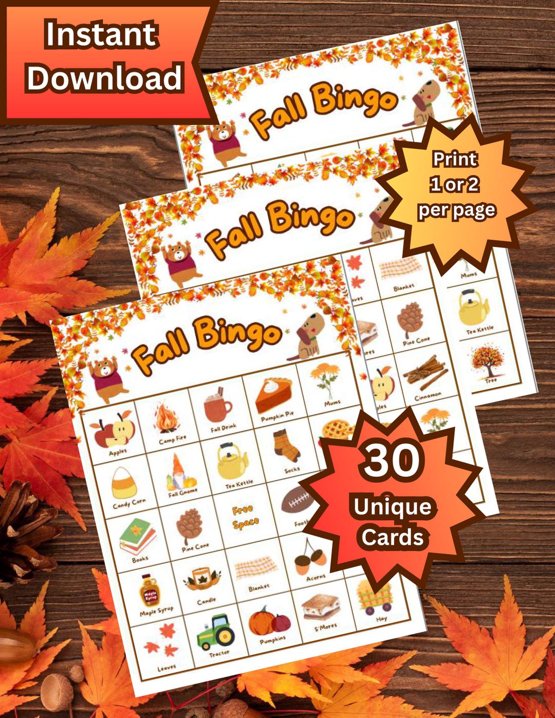 Fall Harvest Bingo Game: 30 Printable Autumn Cards (digital Download ...