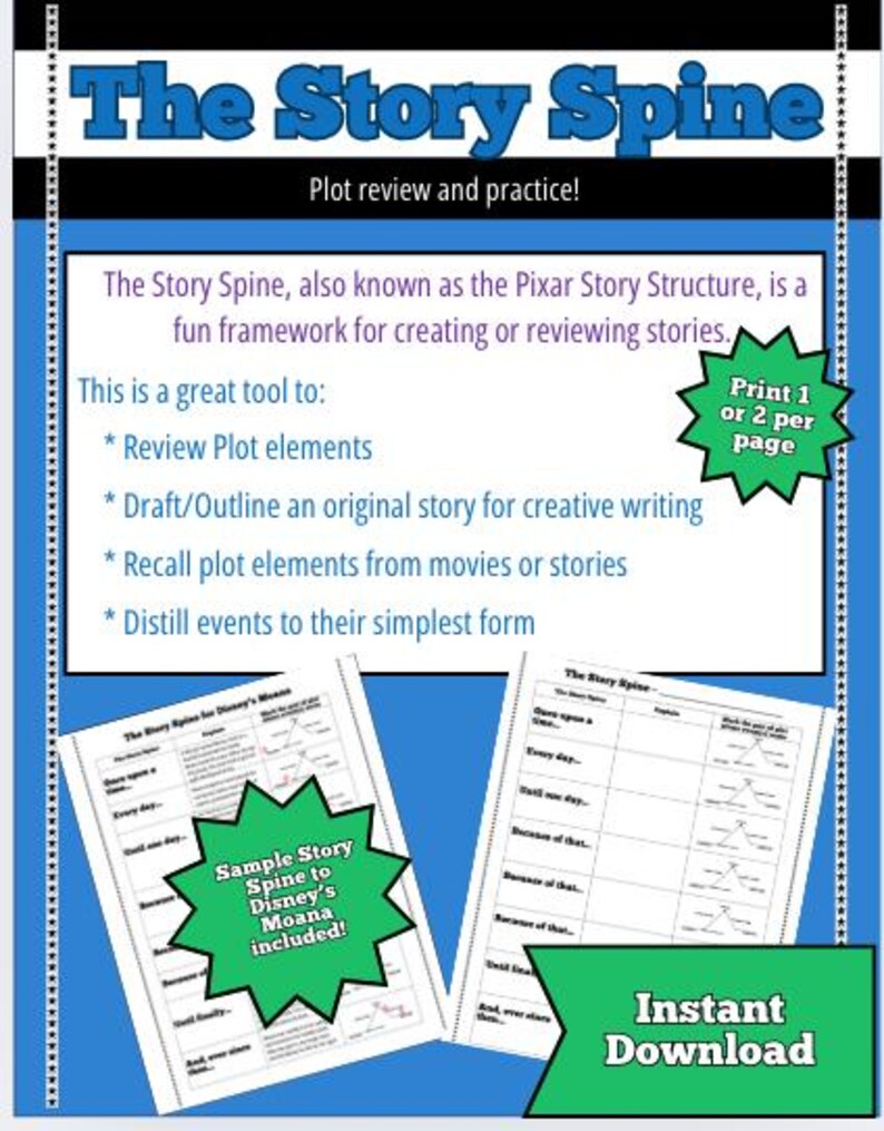 The Story Spine! Pixar Story Structure Writing Practice and Plot Review ...