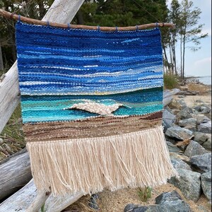Handwoven Beach Landscape Wall Hanging Tapestry With Fringe Fiber Art ...