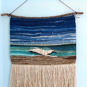 Handwoven Beach Landscape Wall Hanging Tapestry With Fringe Fiber Art ...