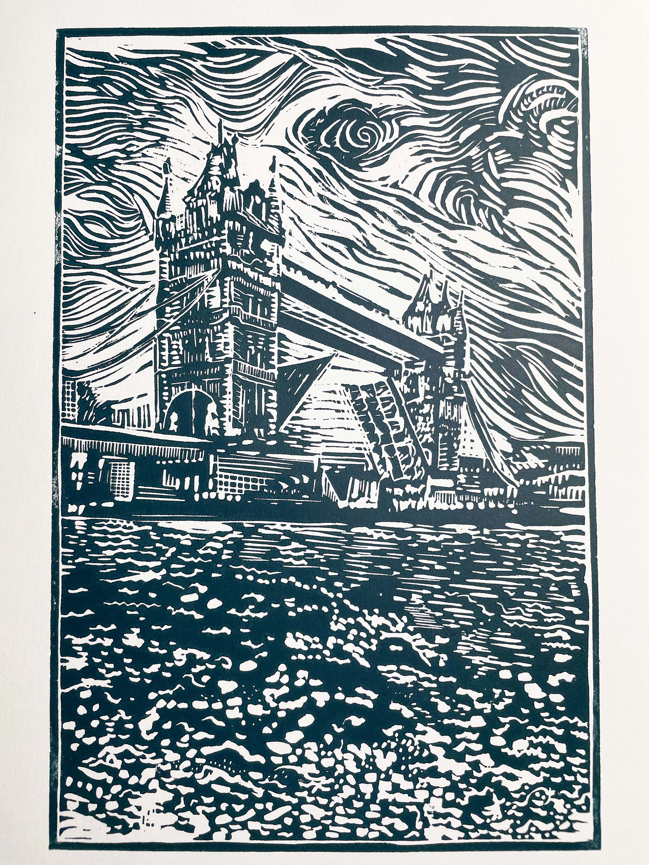 Original Linocut Print of Tower Bridge - Etsy