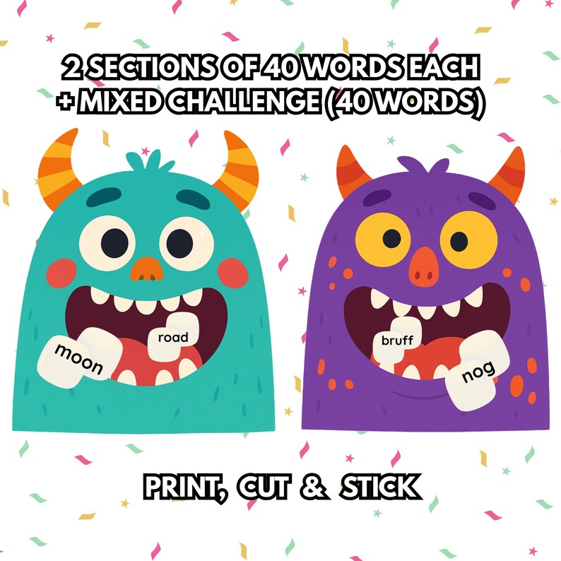 Phonics Screening Test Printable | Monster Cut and Stick Activity ...