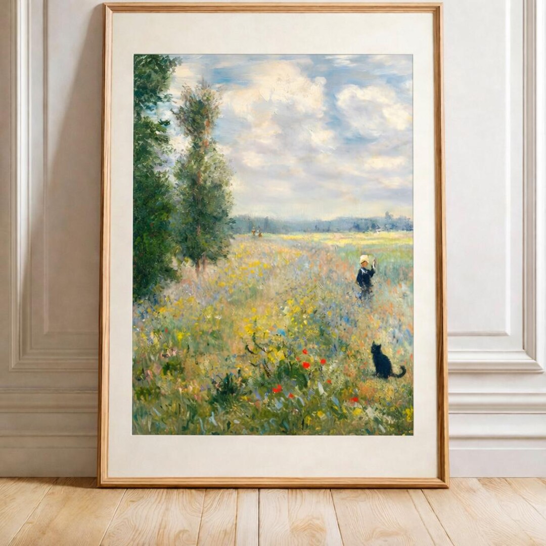 Claude Monet Inspired Black Cat Art | Impressionist Poppy Field ...