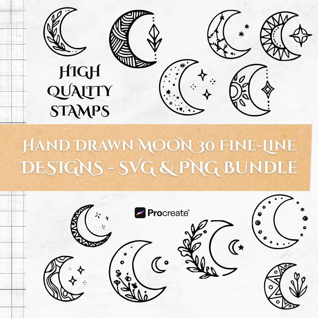 Hand-drawn Moons SVG Set - 30 Fine Line-art Celestial Clipart | Minimal ...