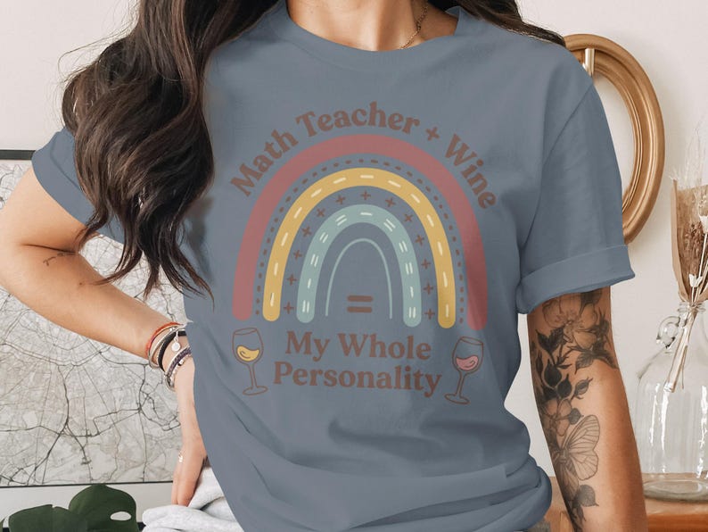 Math Teacher Wine T-shirt | Boho Rainbow Personality Tee - Etsy