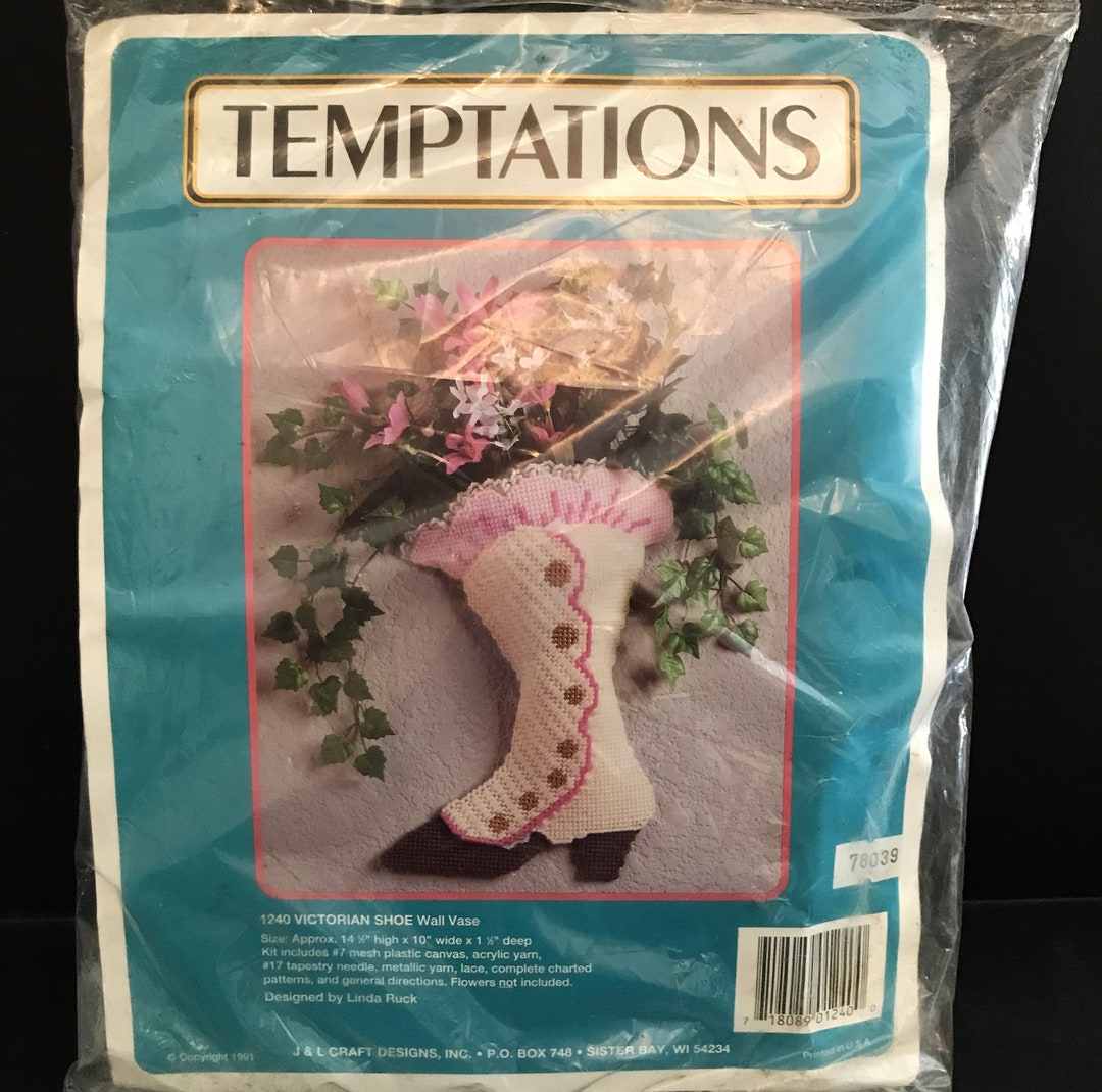 Temptations 1240 Victorian Shoe Wall Vase, , Plastic Canvas Kit ...