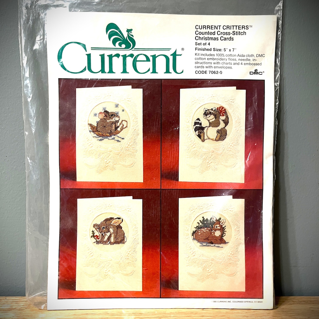 Vintage Counted Cross Stitch Christmas Cards Kit, Current Critters DMC ...