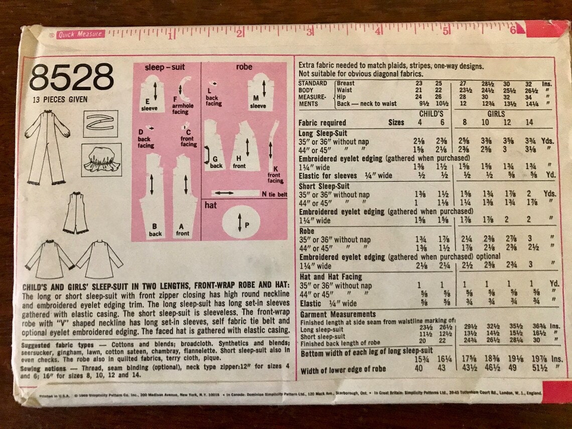 Vintage Sewing Pattern, Simplicity8528, 1969 Fashion Pjs, Girls Size 12 ...