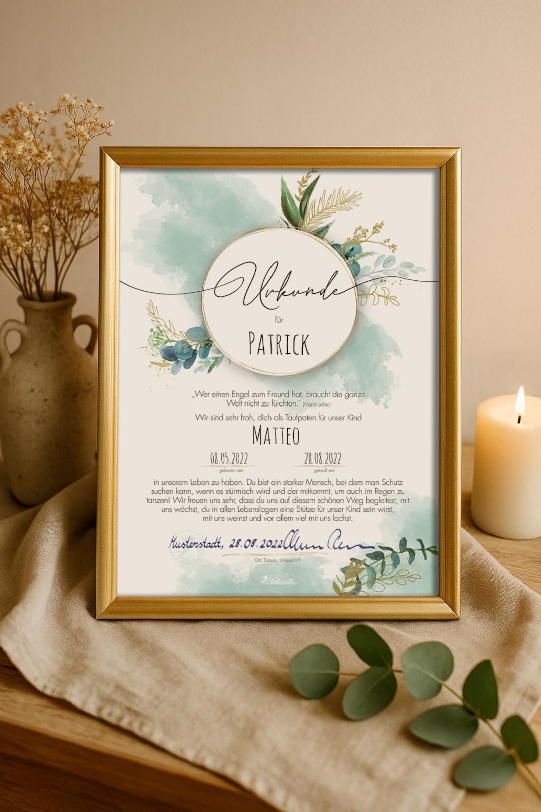 Personalized Certificate for Godparents | Baptism Gift | Godparent ...