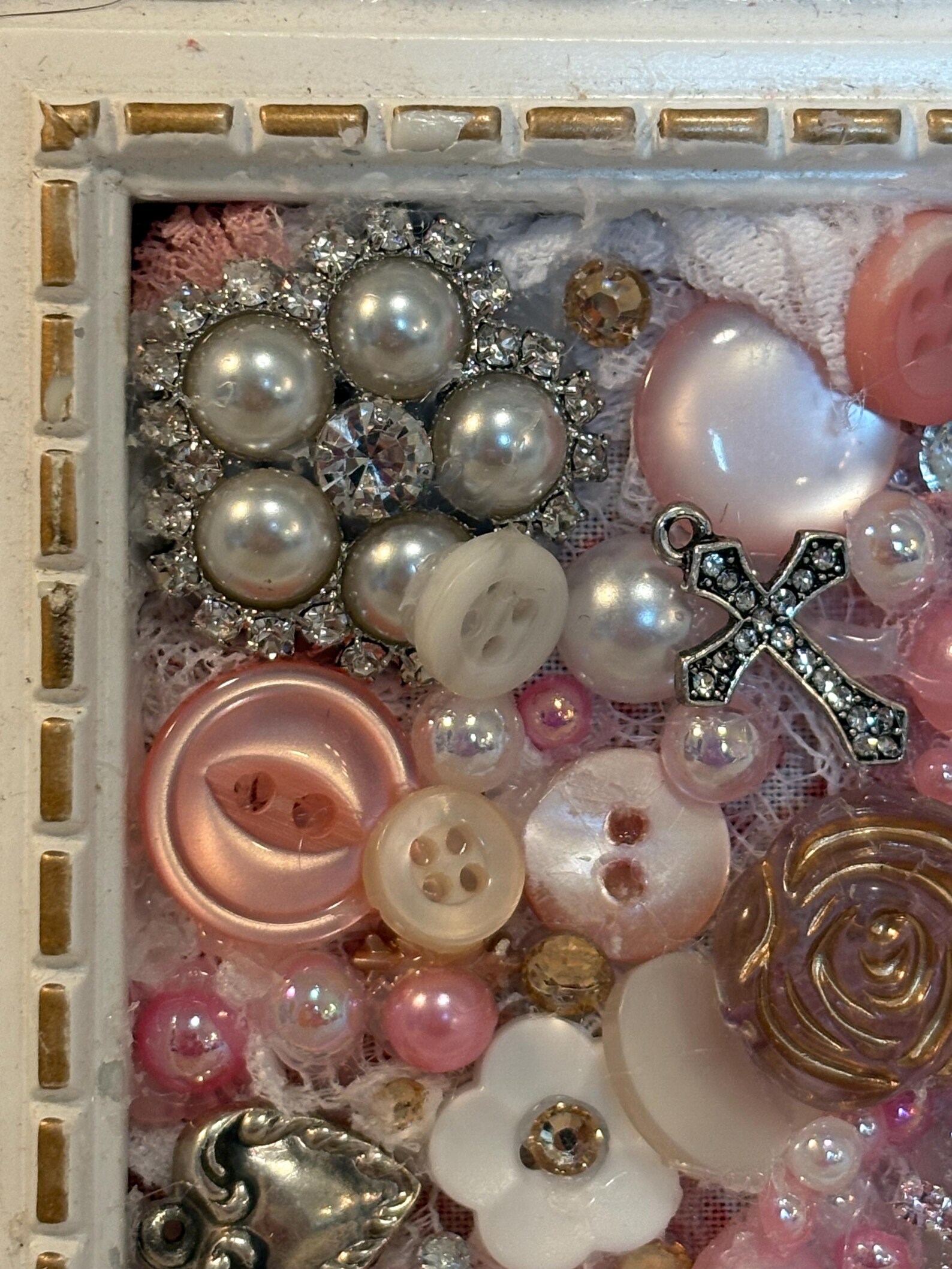 Blush Pink Button Art in Ornate Vintage Frame-pearl & Rose Keepsake ...