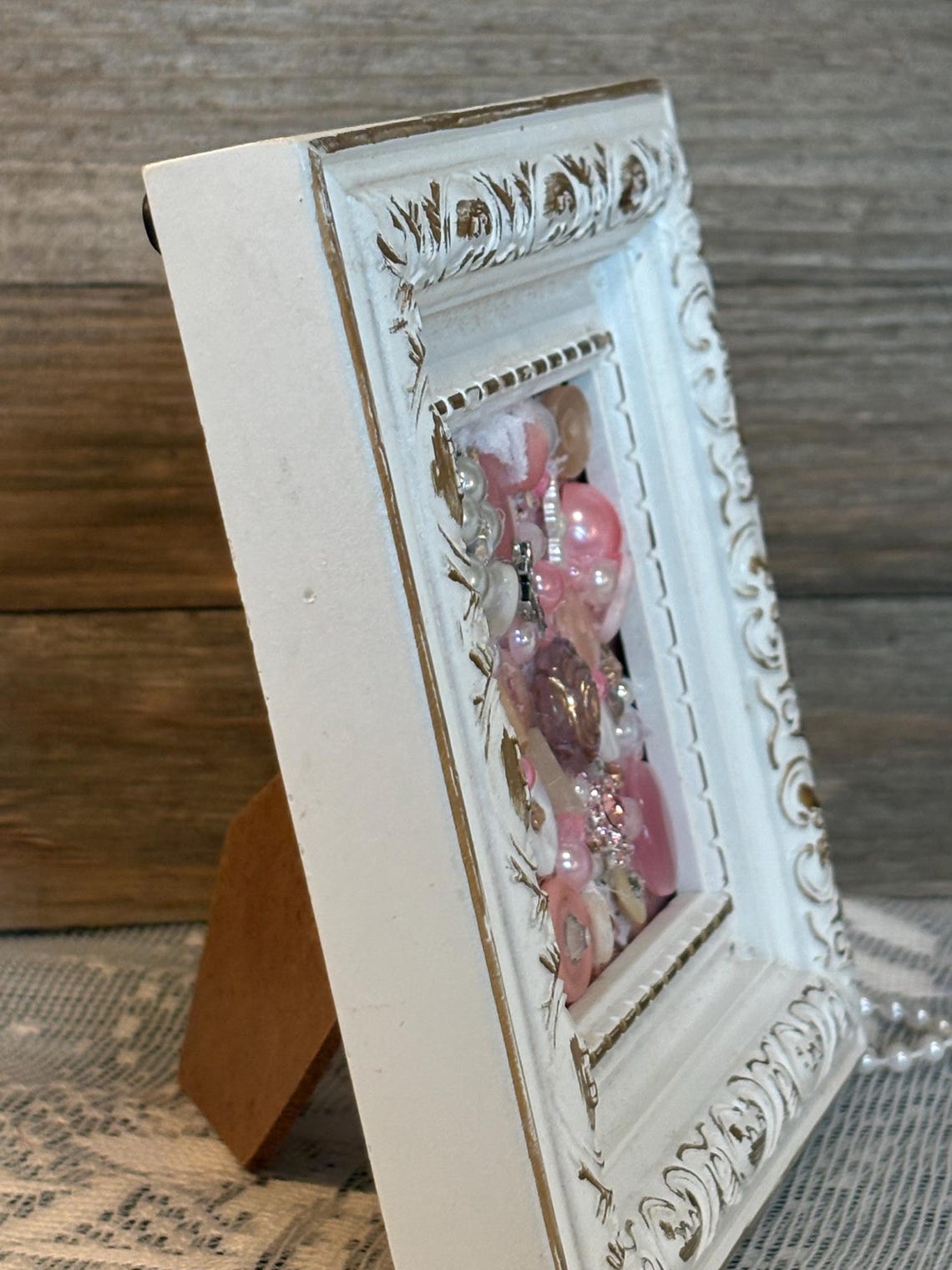 Blush Pink Button Art in Ornate Vintage Frame-pearl & Rose Keepsake ...