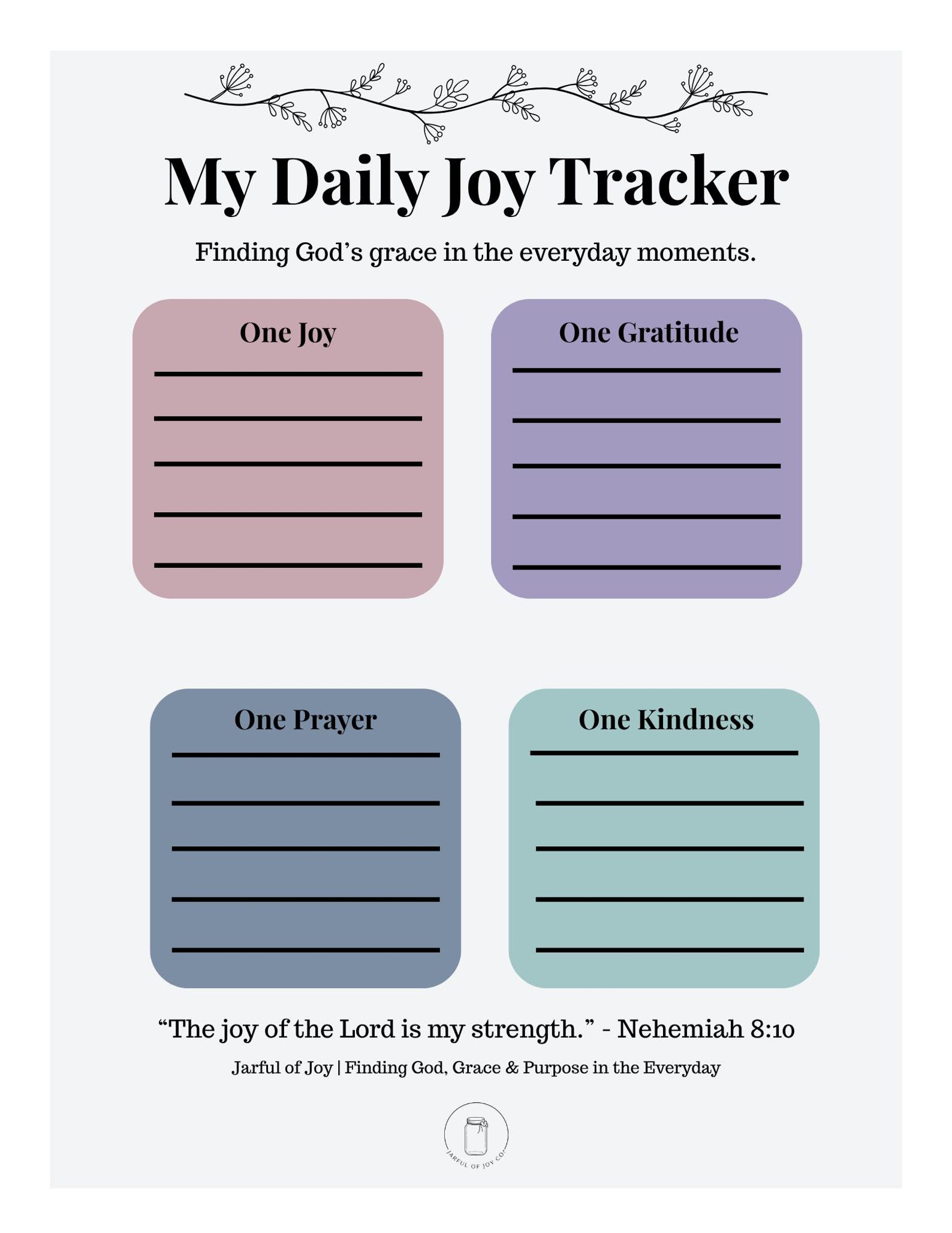 Daily Joy Tracker Printable | Christian Gratitude & Prayer Journal Page ...