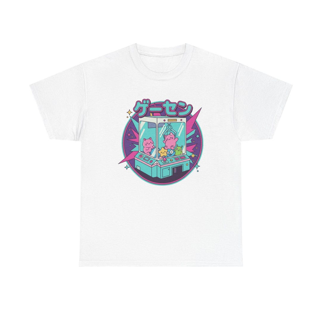 Retro Arcade Scene Tee | Cute Characters at Game Cabinet, Neon ...