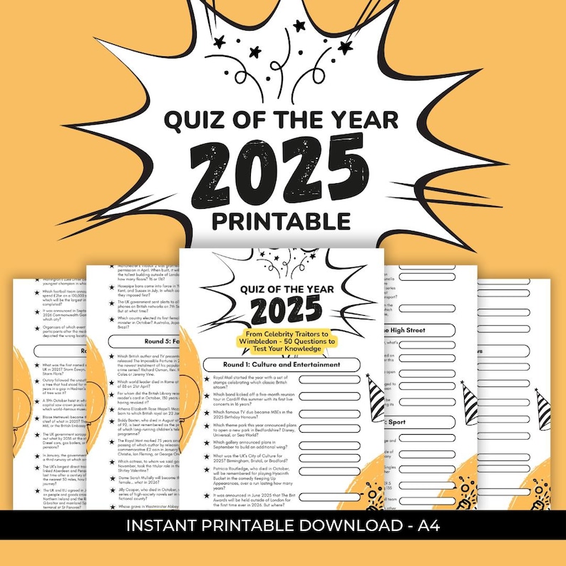 Quiz of the Year 2025 Printable | UK 2025 Trivia Quiz With Answers ...
