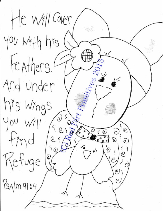 Primitive Line Drawing Stitchery Rabbit with little Chick | Etsy