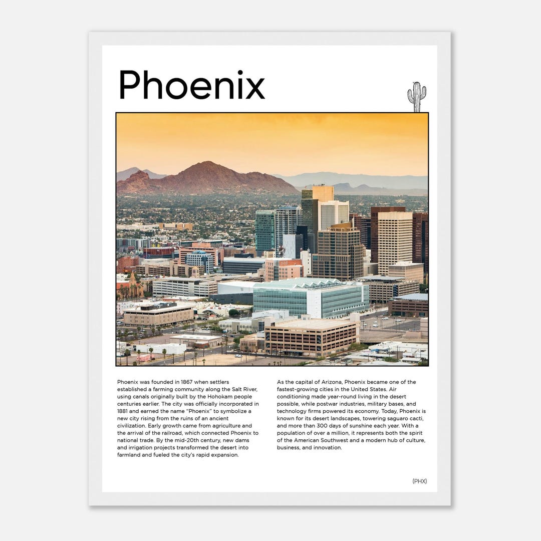 Phoenix Skyline Poster | Arizona Wall Art | City History Decor - Etsy