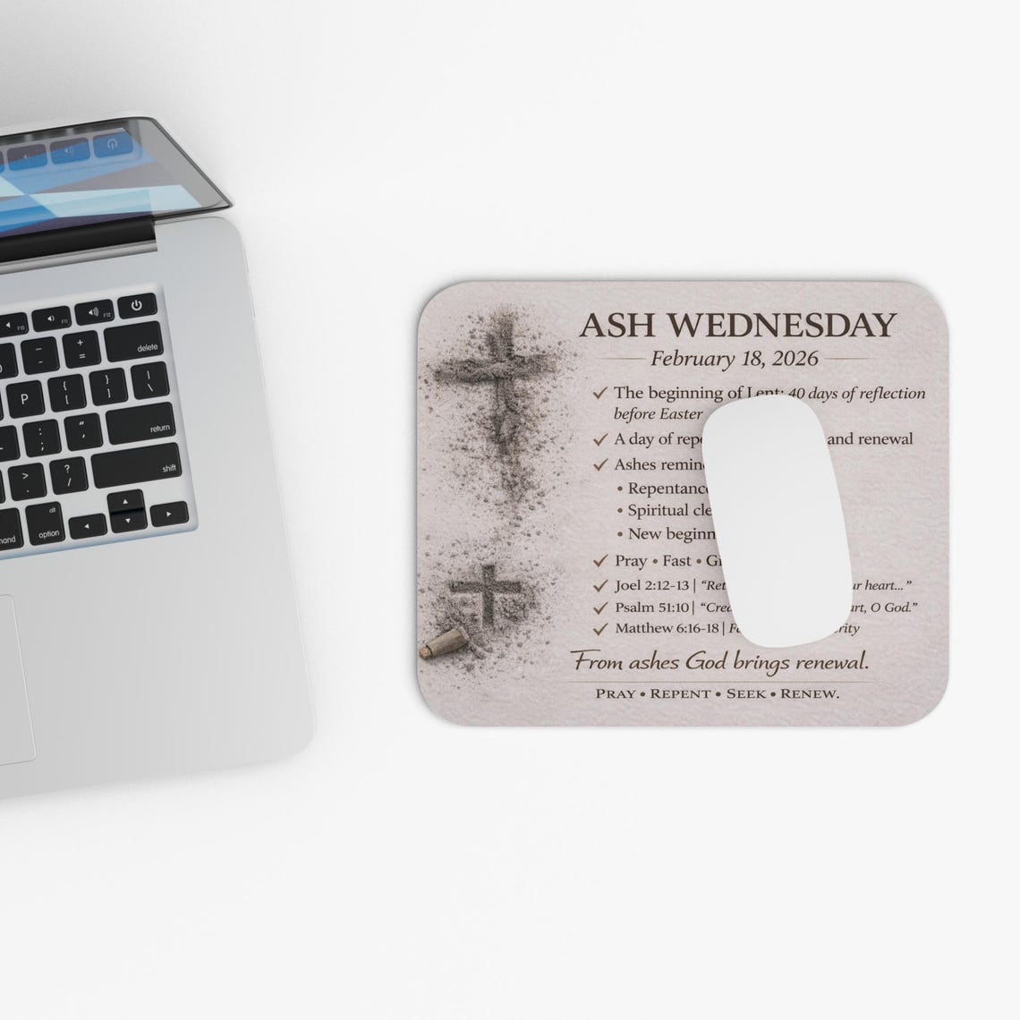 Ash Wednesday 2026 Mouse Pad | Lent Christian Desk Decor | From Ashes ...