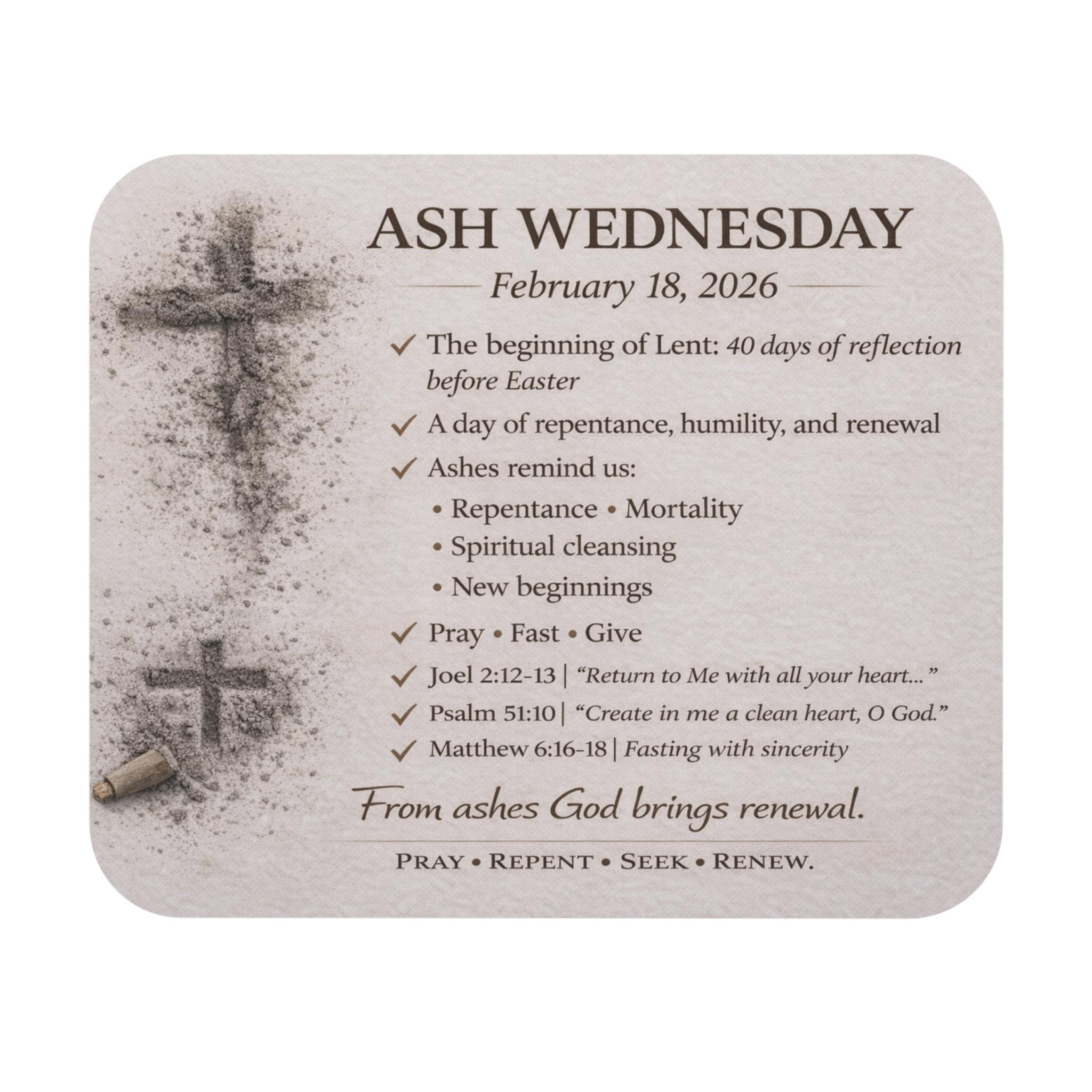 Ash Wednesday 2026 Mouse Pad | Lent Christian Desk Decor | From Ashes ...