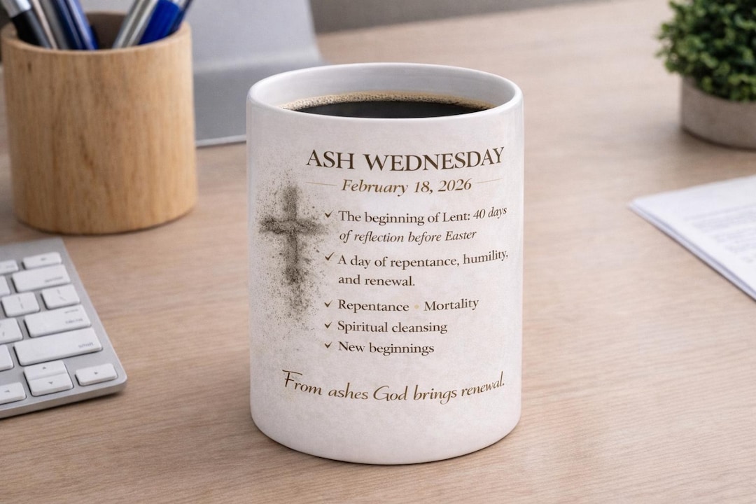 Ash Wednesday 2026 Cross Mug | From Ashes God Brings Renewal ...