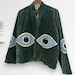 Boho Evil Eye Jacket, Green Embroidered Velvet Coat, Artistic Festival ...