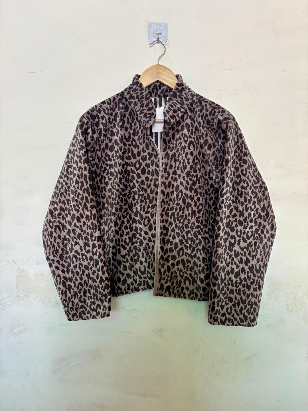 Leopard Print Velvet Jacket, Bohemian Short Coat, Women's Vintage ...