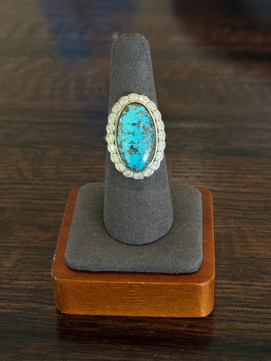 Turquoise Ring With Pyrite Inclusions & Oval Moissanite Accents ...