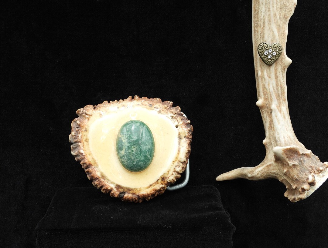 Genuine Naturally Shed Elk Antler Button Belt Buckle With Malachite ...