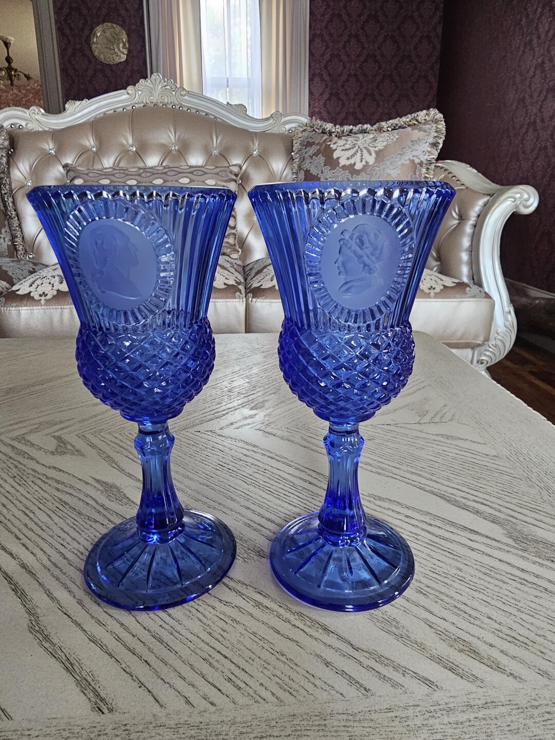 Avon Fostoria Cobalt Blue George and Martha Washington Commemorative ...