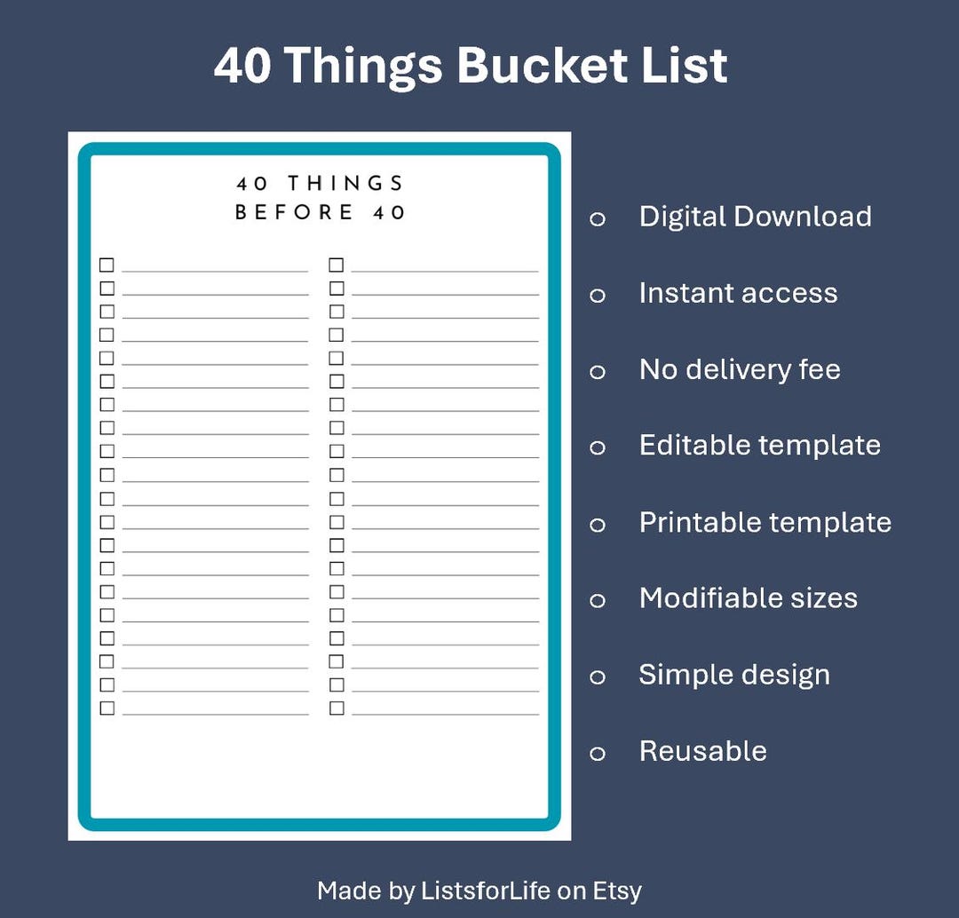 40 Things Bucket List, Printable Checklist (digital Download) - Etsy UK