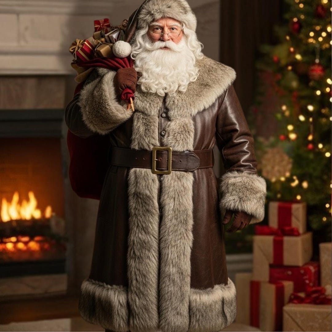 Genuine Leather Santa Claus Coat With Fur Trim – Handmade Christmas ...