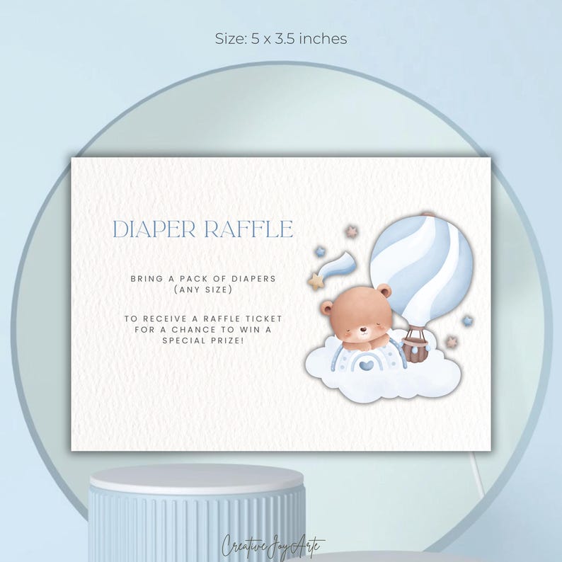 Diaper Raffle Card Template, Teddy Bear Hot Air Balloon Baby Shower ...