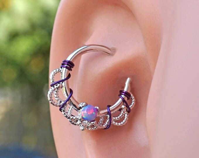 16 Gauge Purple Opal Silver Daith Rook Hoop Ring Daith Septum Hoop - Etsy