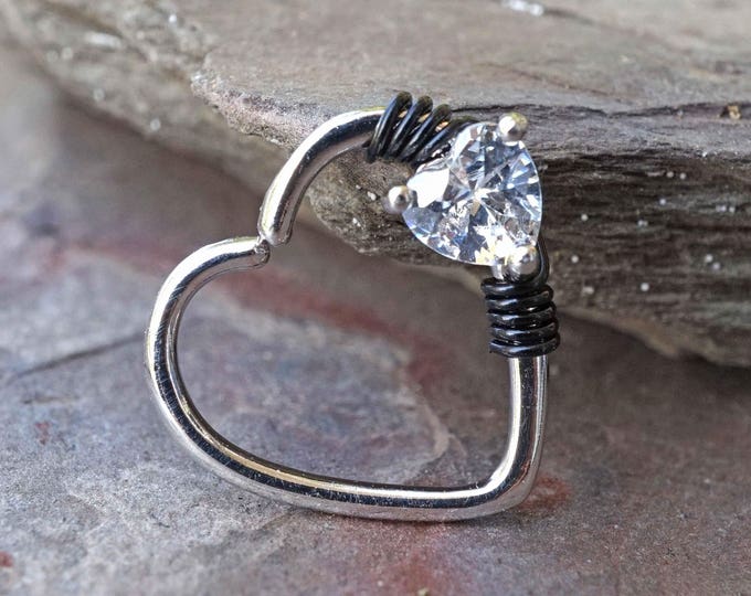 16 Gauge Silver Heart Daith Rook Heart Hoop Ring Daith Septum - Etsy